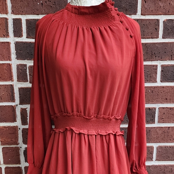Chelsea28 | Dresses | Chelsea 28 Smocked Neck Long Sleeve Chiffon Midi ...